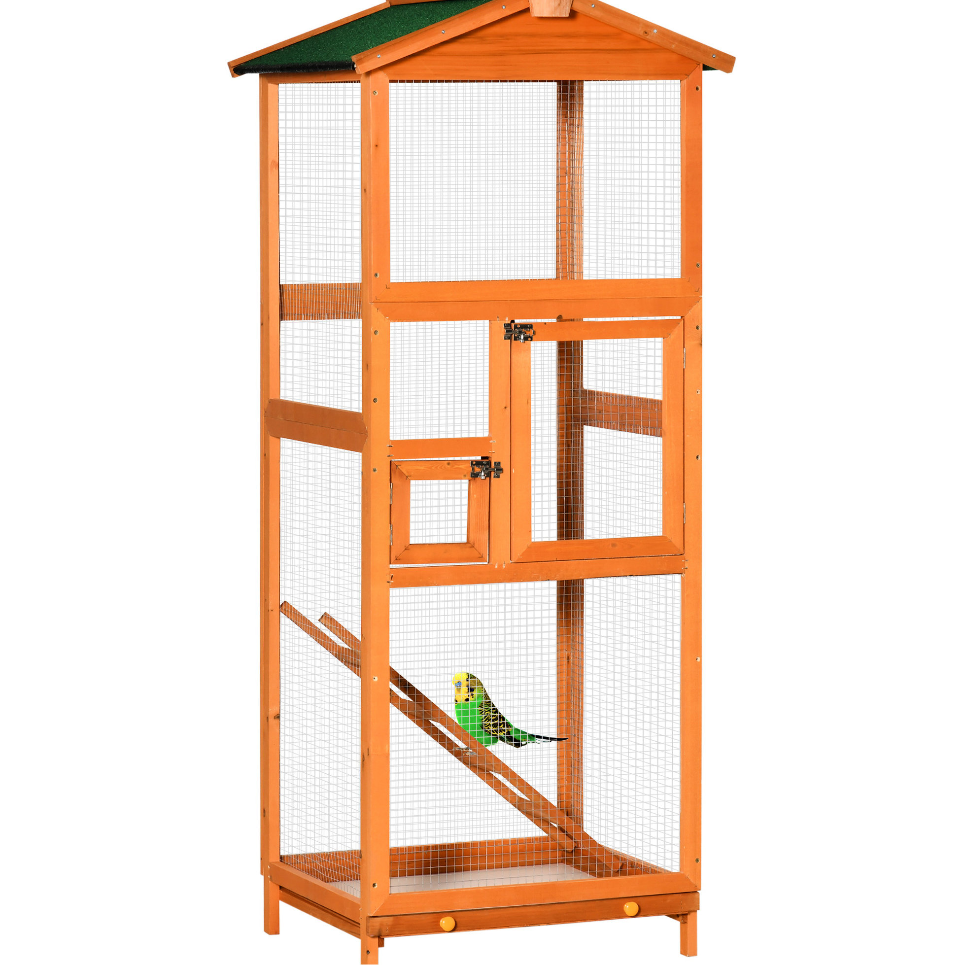 One Allium Way® Orange 65" Aviary Bird Cage - Outdoor Wooden For Parrots, Parakeets Protected, 2 ...